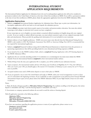 Fillable Online INTERNATIONAL STUDENT APPLICATION REQUIREMENTS The ...