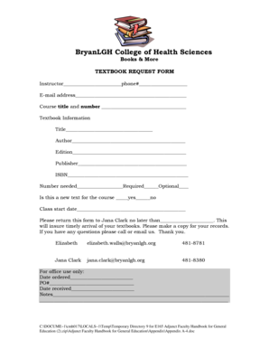 Fillable Online Textbook Request Form - Bryan Health Fax Email Print - pdfFiller