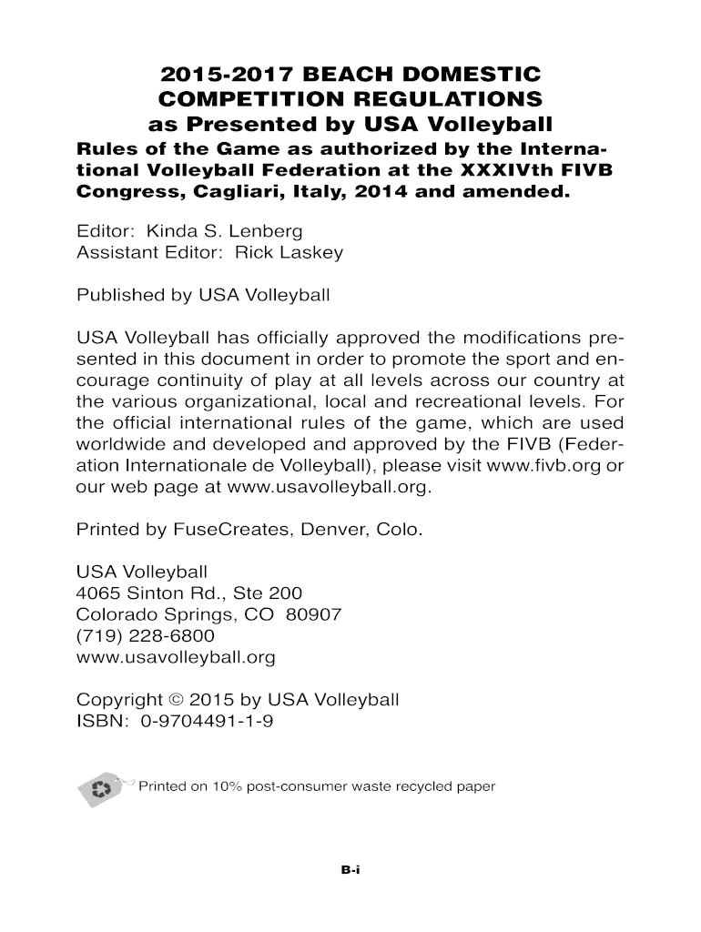 2015-2017 Beach Domestic Competition Regulations: Fill out & sign ...