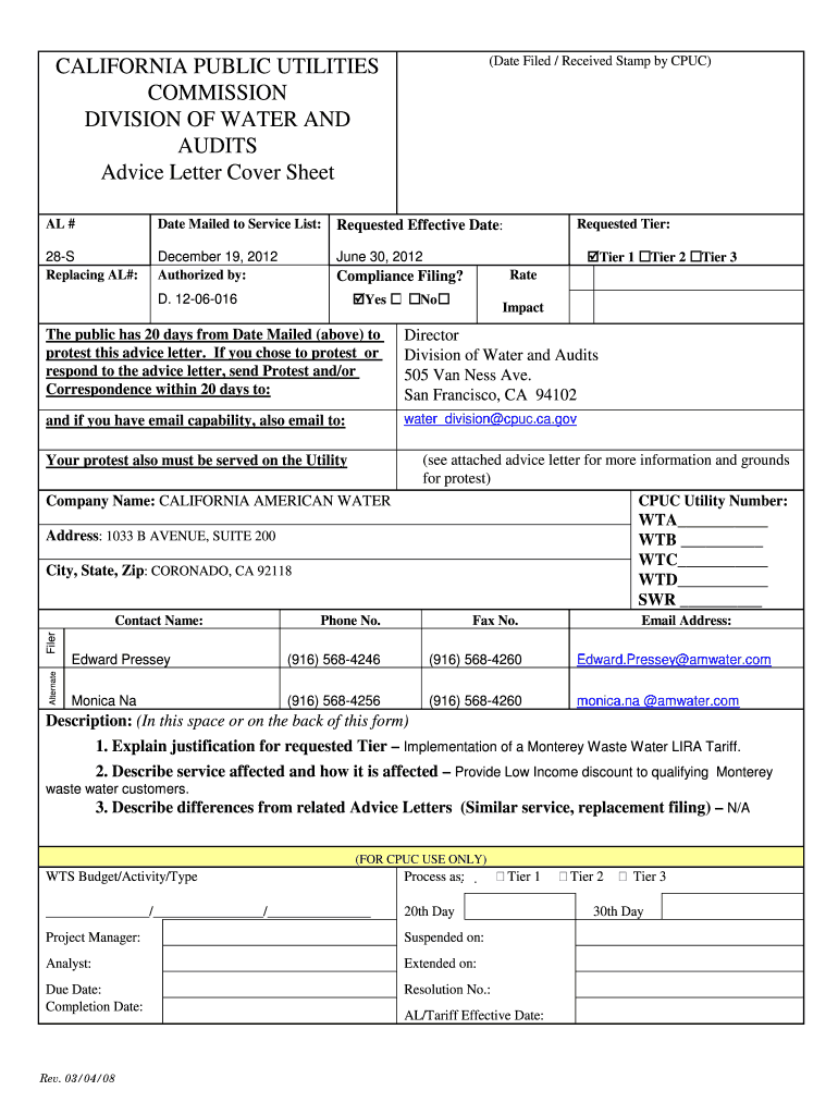 Advice Letter Cover Sheet: Fill out & sign online | DocHub