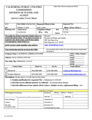 Fillable Online CALIFORNIA PUBLIC UTILITIES COMMISSION DIVISION OF ...