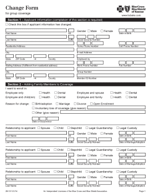 Fillable Online Change Form for Group Coverage - Blue Cross and Blue ...