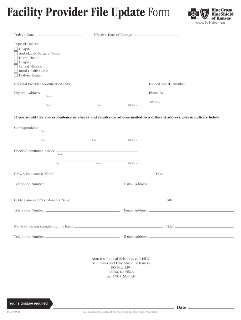 Fillable Online Facility Provider File Update Form Fax Email Print ...