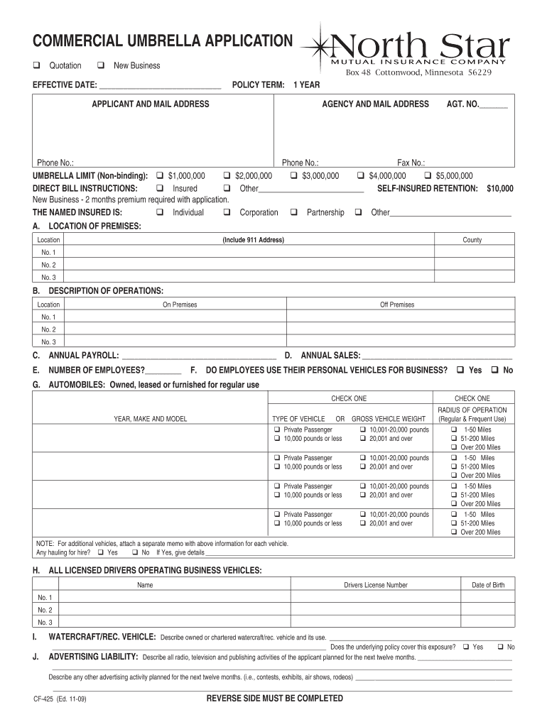 Fillable Online Commercial Umbrella Application Fax Email Print - pdfFiller