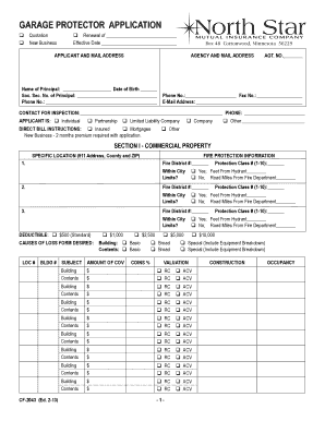 Fillable Online GARAGE PROTECTOR APPliCATiOn - North Star Mutual ...