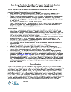 Fillable Online Duke Energy Residential Smart $aver Program (North ...