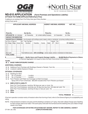 Fillable Online NS-810 bAPPLICATIONb Farm Premises and Operations Liability bb Fax Email Print ...