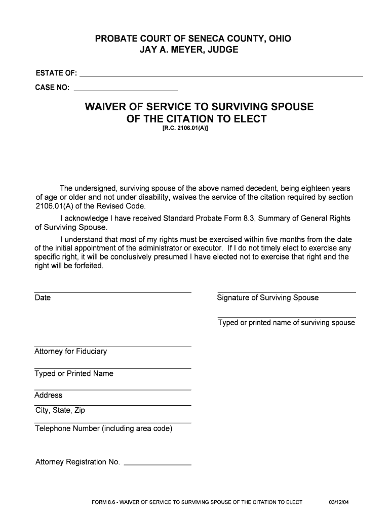 WAIVER OF SERVICE TO SURVIVING SPOUSE: Fill out & sign online | DocHub