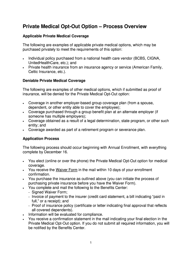Private Medical Opt-Out Option Process Overview: Fill out & sign online | DocHub