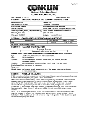 Fillable Online DEF MSDS - Conklin Fax Email Print - pdfFiller