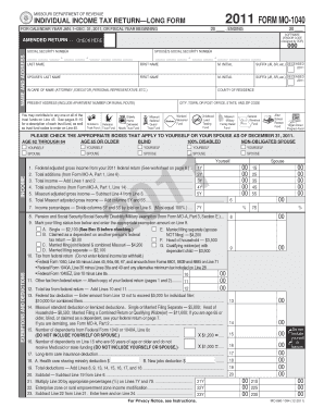 Fillable Online MO-1040 Individual Income Tax Return Long Form - Find ...
