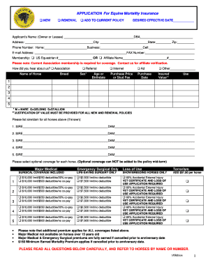 Fillable Online 1 APPLICATION For Equine Mortality Insurance - Equisure ...