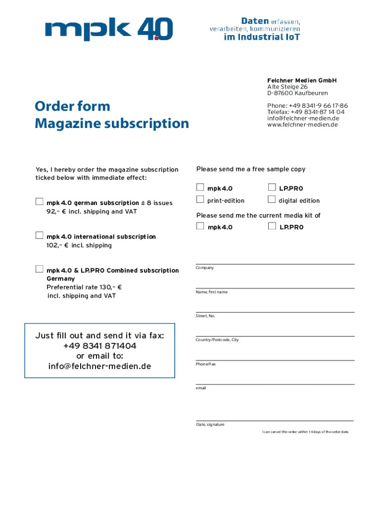 Fillable Online instinct magazine subscription order form Fax Email ...