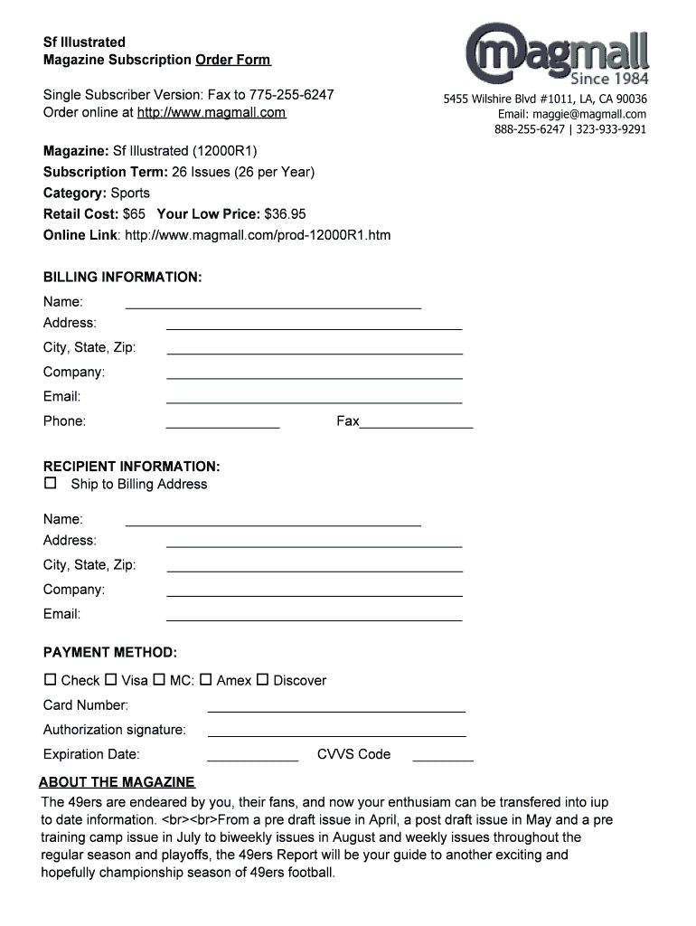 Sf Illustrated Magazine Subscription Order Form: Fill out & sign online ...