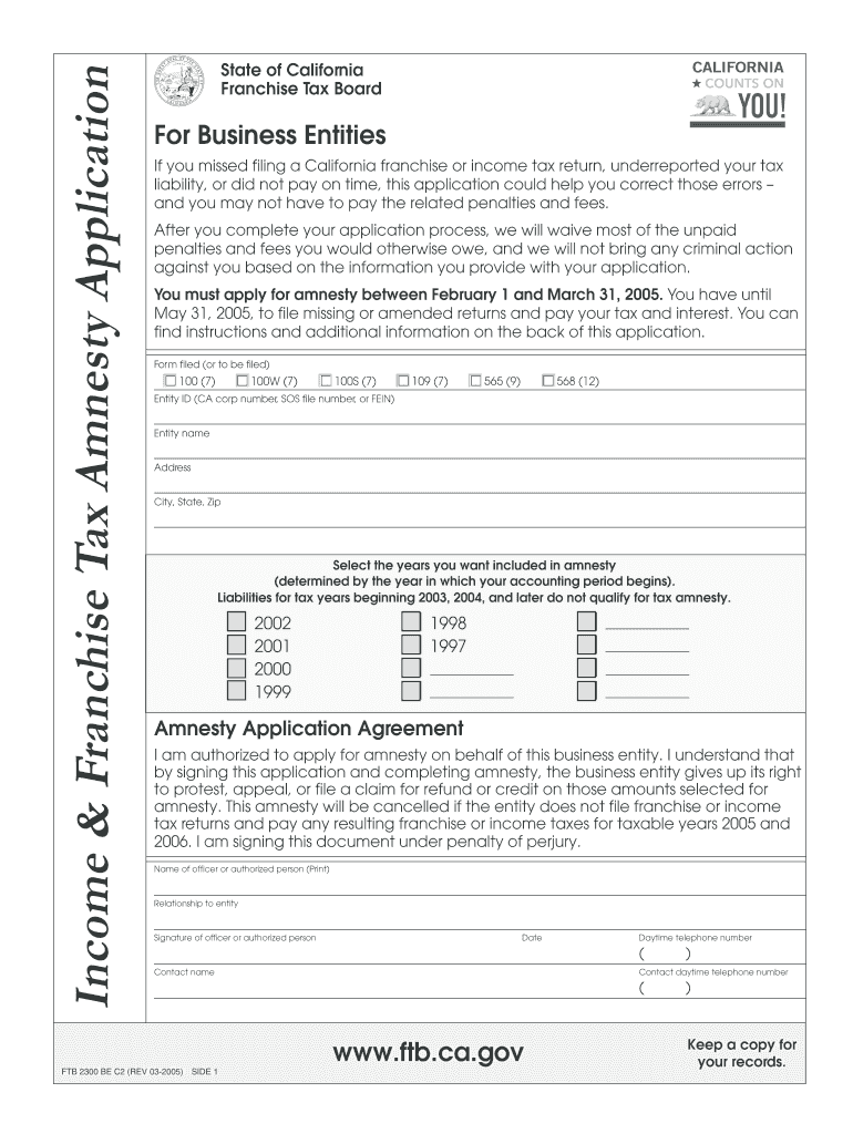 Fillable Online Income & Franchise Tax Amnesty Application Fax Email ...