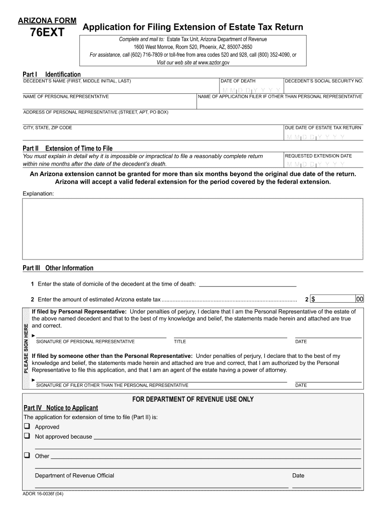 Fillable Online Application for Filing Extension of Estate Tax Return ...
