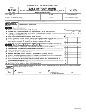 Fillable Online Form N-103, Rev. 2005, Sale of Your Home. Forms 2005 Fax Email Print - pdfFiller