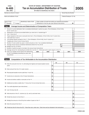 Fillable Online Form N-405 Rev 2005 Tax on Accumulation Distribution ...