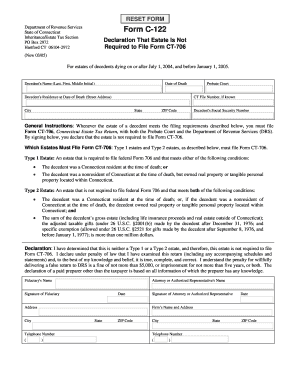 Fillable Online C-122, Declaration That Estate Is Not Required to File ...