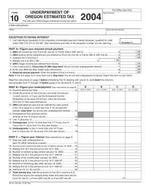 Fillable Online FORM 10 UNDERPAYMENT OF OREGON ESTIMATED TAX File with ...