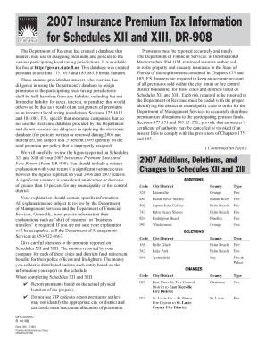 Fillable Online 2007 Insurance Premium Tax Information for Schedules ...