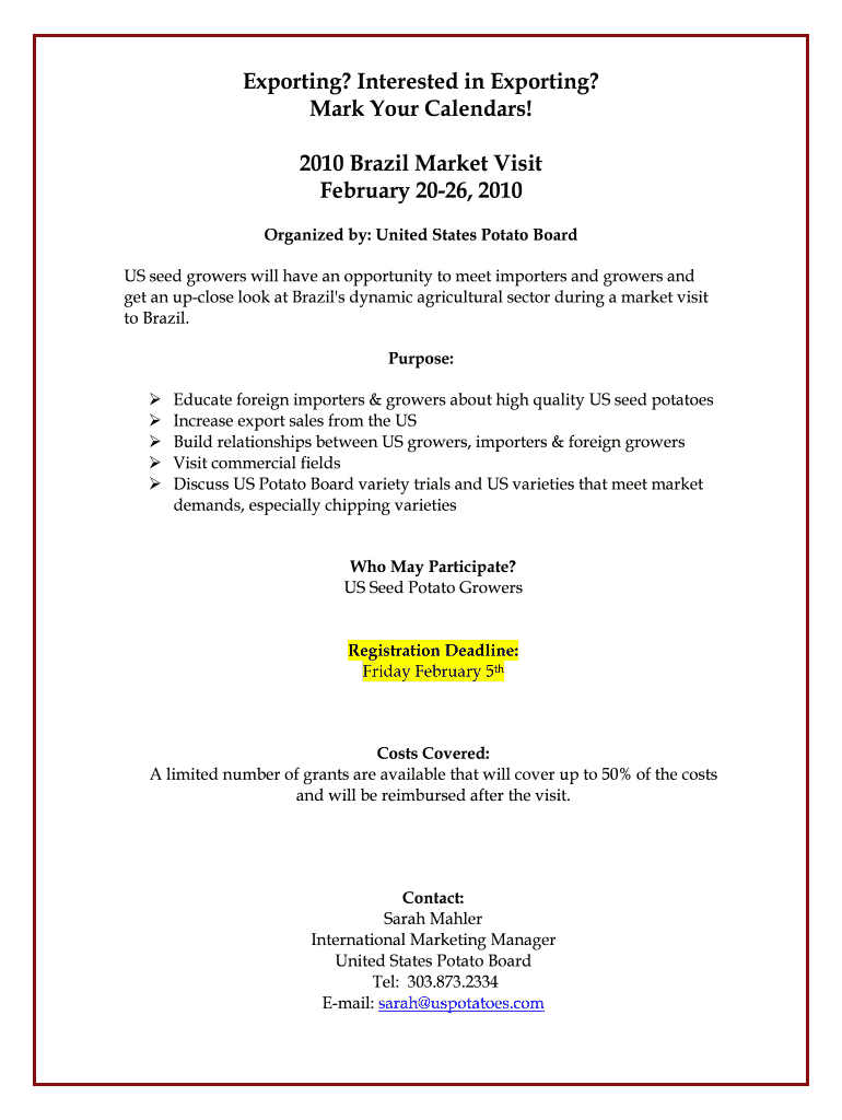 Fillable Online 2010 Brazil Market Visit Fax Email Print - pdfFiller