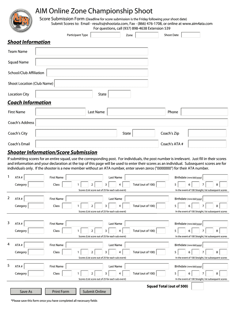 AIM Online Zone Championship Shoot Score Submission Form - Blank ...