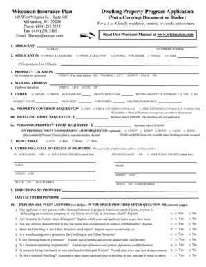 Fillable Online Dwelling Property Program - The Wisconsin Insurance ...
