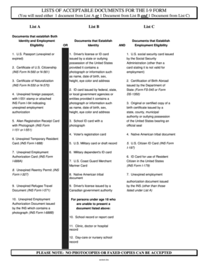Fillable Online Lists of acceptable documents for the i-9 form ...