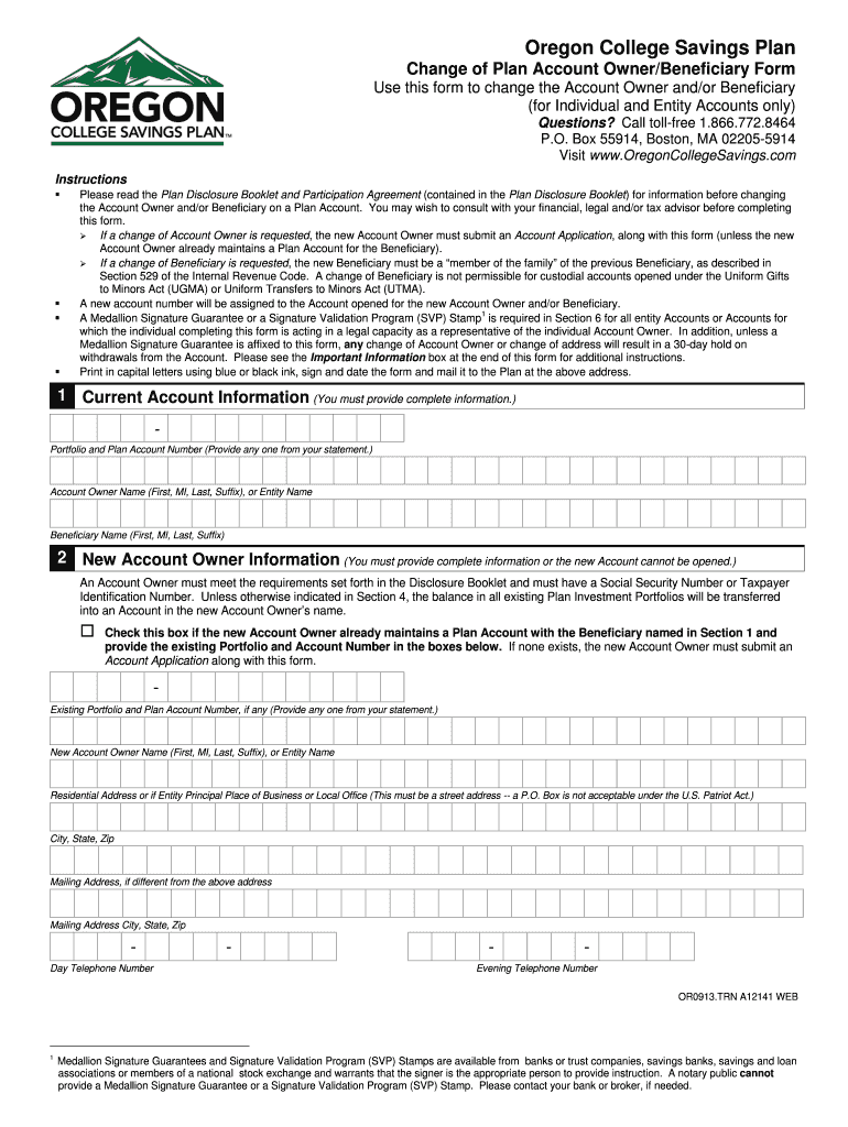 Fillable Online Change of Plan Account Owner/Beneficiary Form Fax Email ...