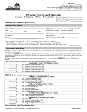 Fillable Online IRA Mutual Fund Account Application - WEA Trust Member Benefits Fax Email Print ...