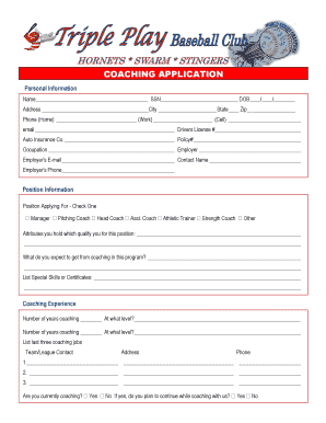 Fillable Online COACHING APPLICATION Fax Email Print - pdfFiller