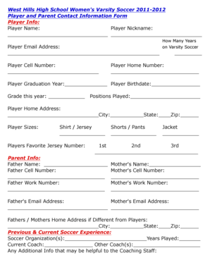 Fillable Online WHHS Womens Soccer Contact Info Form Fax Email Print ...