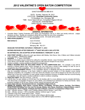 Fillable Online B2005b VALENTINE39S OPEN BATON COMPETITION Fax Email ...