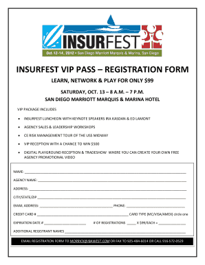 Fillable Online INSURFEST VIP PASS REGISTRATION FORM - IBA West Fax ...