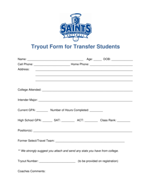 Fillable Online Tryout Form for Transfer Students Fax Email Print ...