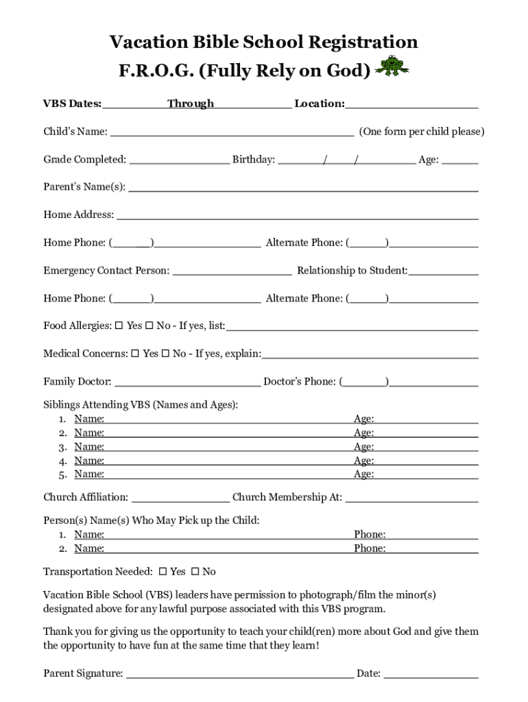 Vbs Registration Form Fill Online Printable Fillable Blank PdfFiller