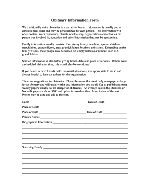 Fillable Online Obituary Information Form Fax Email Print - pdfFiller