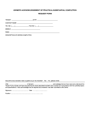 Fillable Online Owner's Acknowledgement of Practical/Substantial ...