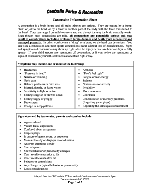 Fillable Online Concussion Information Sheet Englishdoc Fax Email Print ...