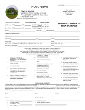Fillable Online Picnic Permit Form and Rules - Town of Oakfield New ...