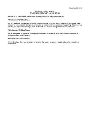 Fillable Online November 30 2006 REVISION OF SECTION 101 FALSEWORK bb ...