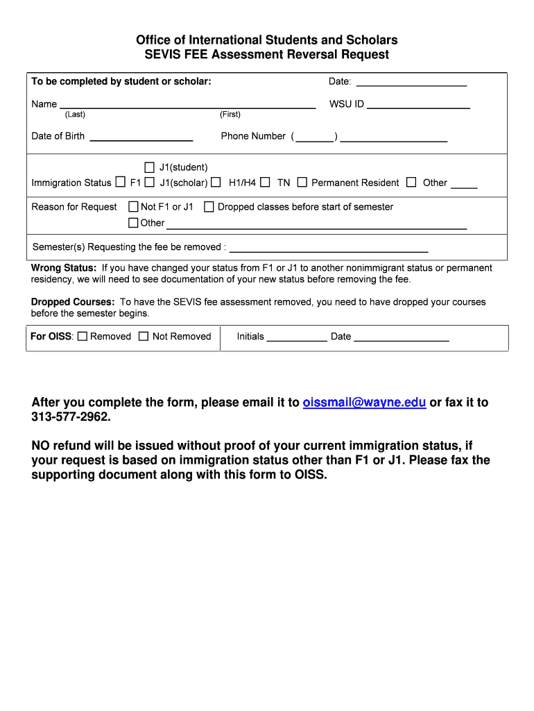 SEVIS FEE Assessment Reversal Request: Fill out & sign online | DocHub