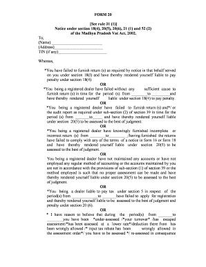 Fillable Online FORM 20 See rule 31 (1) Notice under section 18(4), 20 ...
