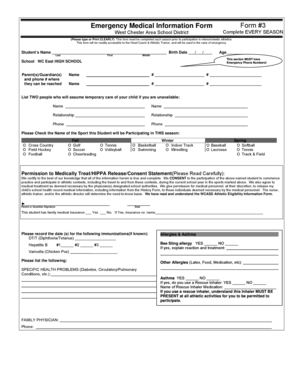 Fillable Online Emergency Medical Information Form Form #3 - Eteamz Fax ...