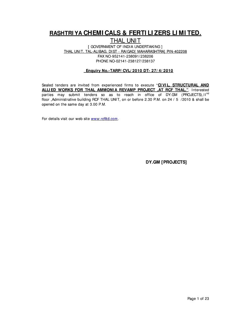 Fillable Online NIT for Civil, Structural and Allied Works for Thal ...