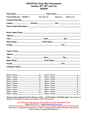 Fillable Online PYHA 24th Annual Snowball Shootout Application - Eteamz Fax Email Print - pdfFiller