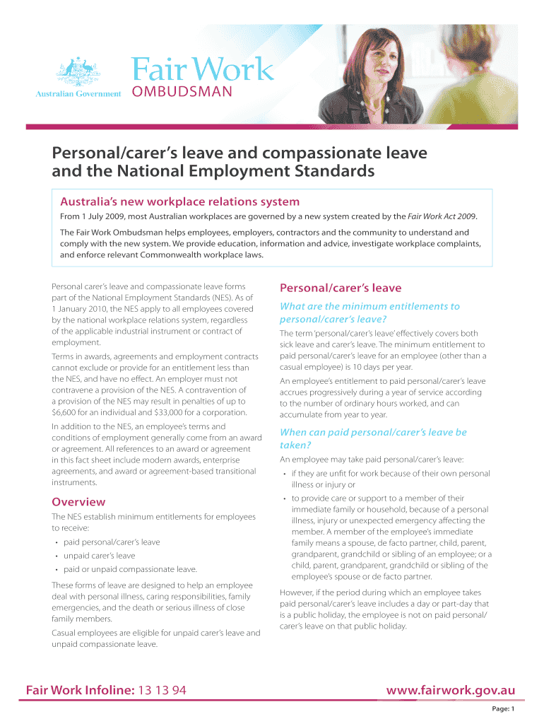 Fillable Online Personal/carer’s leave and compassionate leave and the ...