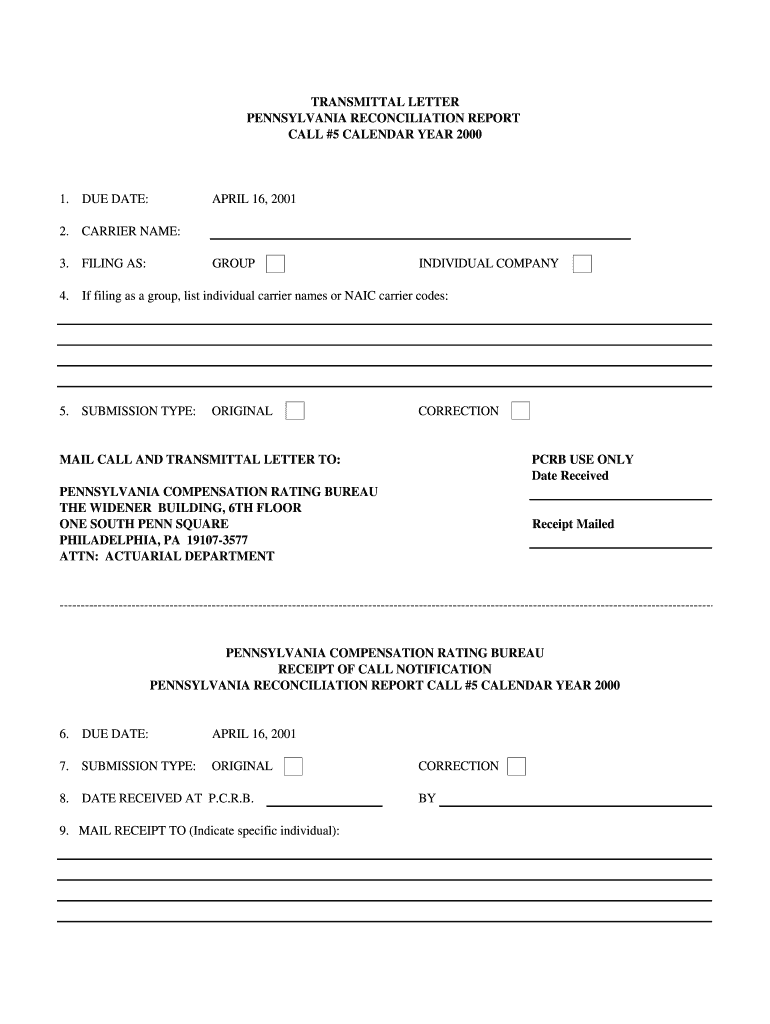 Fillable Online Transmittal Letter for Pennsylvania Reconciliation ...