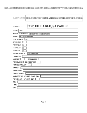 Fillable Online BMV 4443 APPLICATION FOR ADDRESS NAME DBA OR DEALER ...